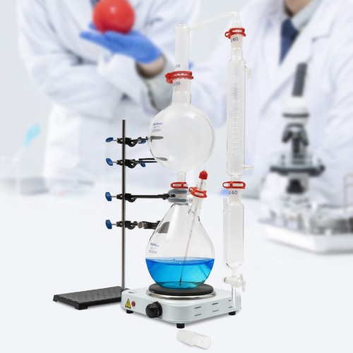 2000ML Lab Distillation Apparatus Kit With Essential Oil Steam Graham ...
