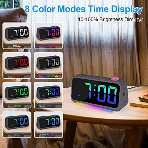 Digital Alarm ClockLED Colorful Small Desk Clocks with RGB Night ...