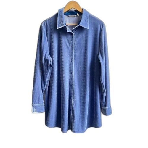 Soft Surroundings Periwinkle Blue Velvet Boyfriend Tunic Shirt Button ...