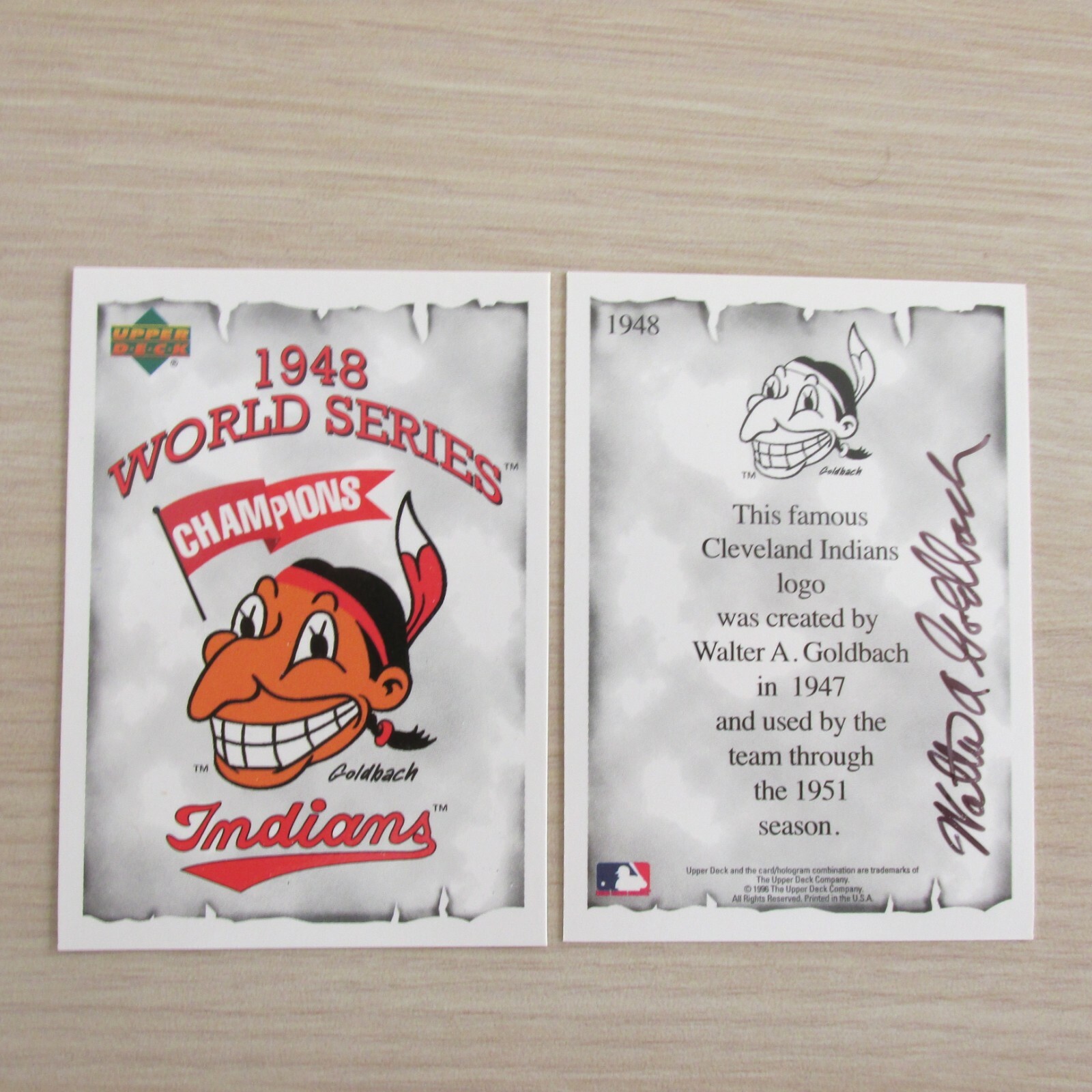 CLEVELAND INDIANS "CHIEF WAHOO" 1948 WORLD SERIES Signed Walter ...