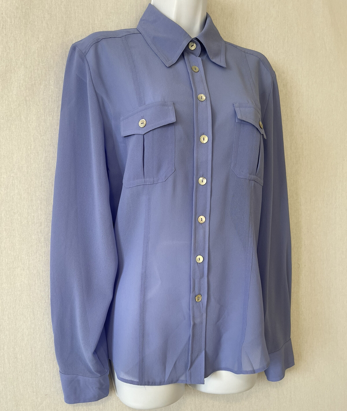 Y2K NEW LOOK Ladies Shirt CORNFLOWER BLUE Top Button-… - Gem