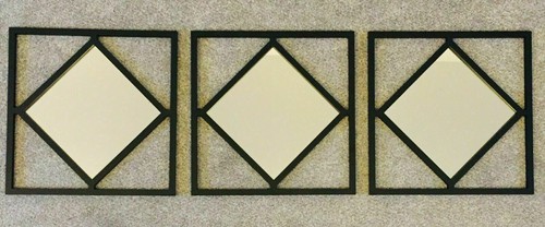 Set of 3 Square diamond shape frame black wall art mirror modern ...