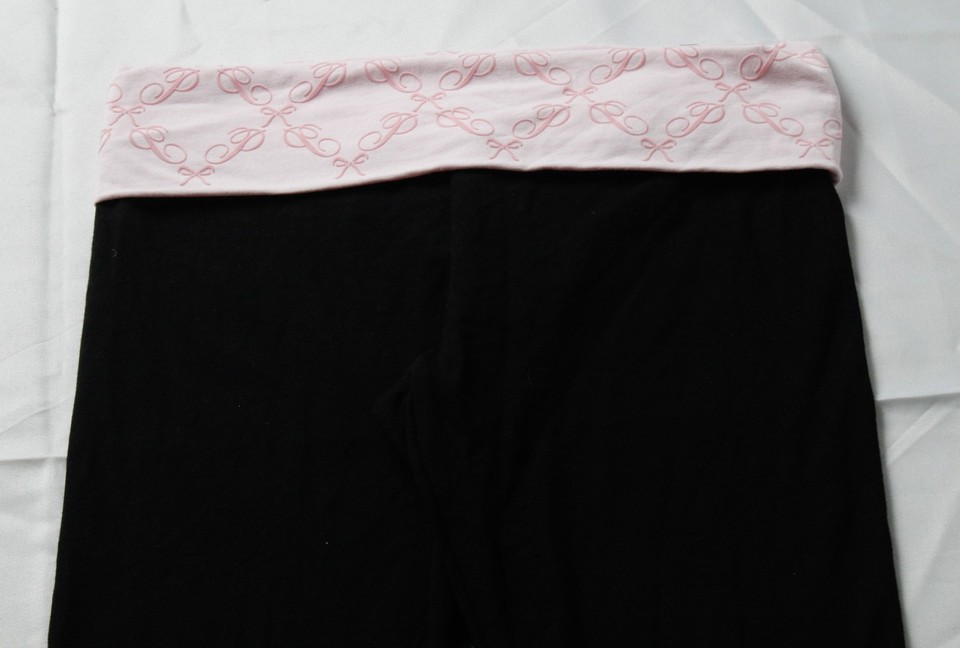 Victoria's Secret Women's Foldover Leggings EH6 Pure Black Pink Tulip ...