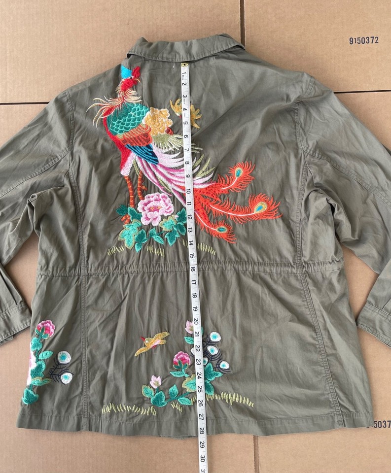 JOHNNY WAS Women’s XL Hinge Embroidered Military Green Jacket | eBay