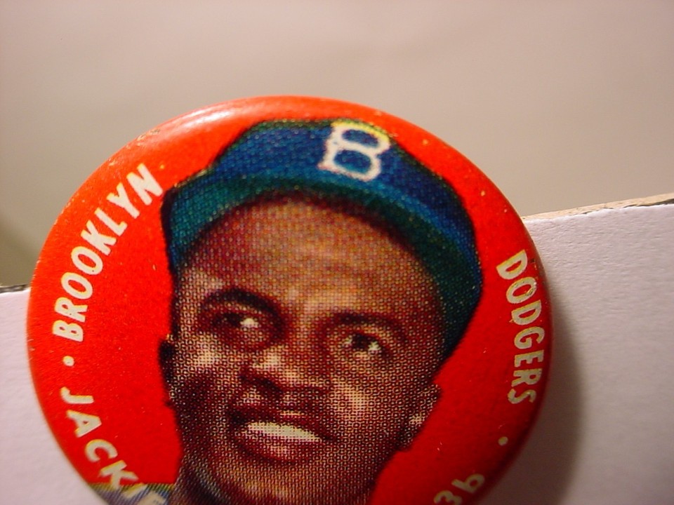 vintage 1956 Topps Baseball Pin back BUTTON Jackie Robinson Brooklyn ...