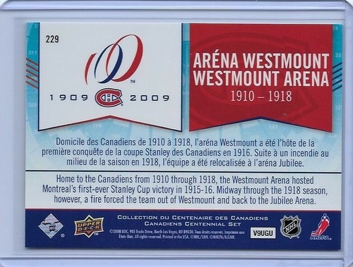 2008-09 MONTREAL CANADIENS CENTENNIAL WESTMOUNT ARENA #229 | eBay