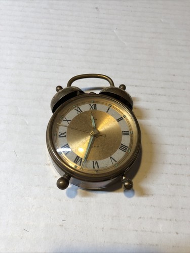Vtg Florn Double Bell Luminous Alarm Clock Gold Small made West Germany ...