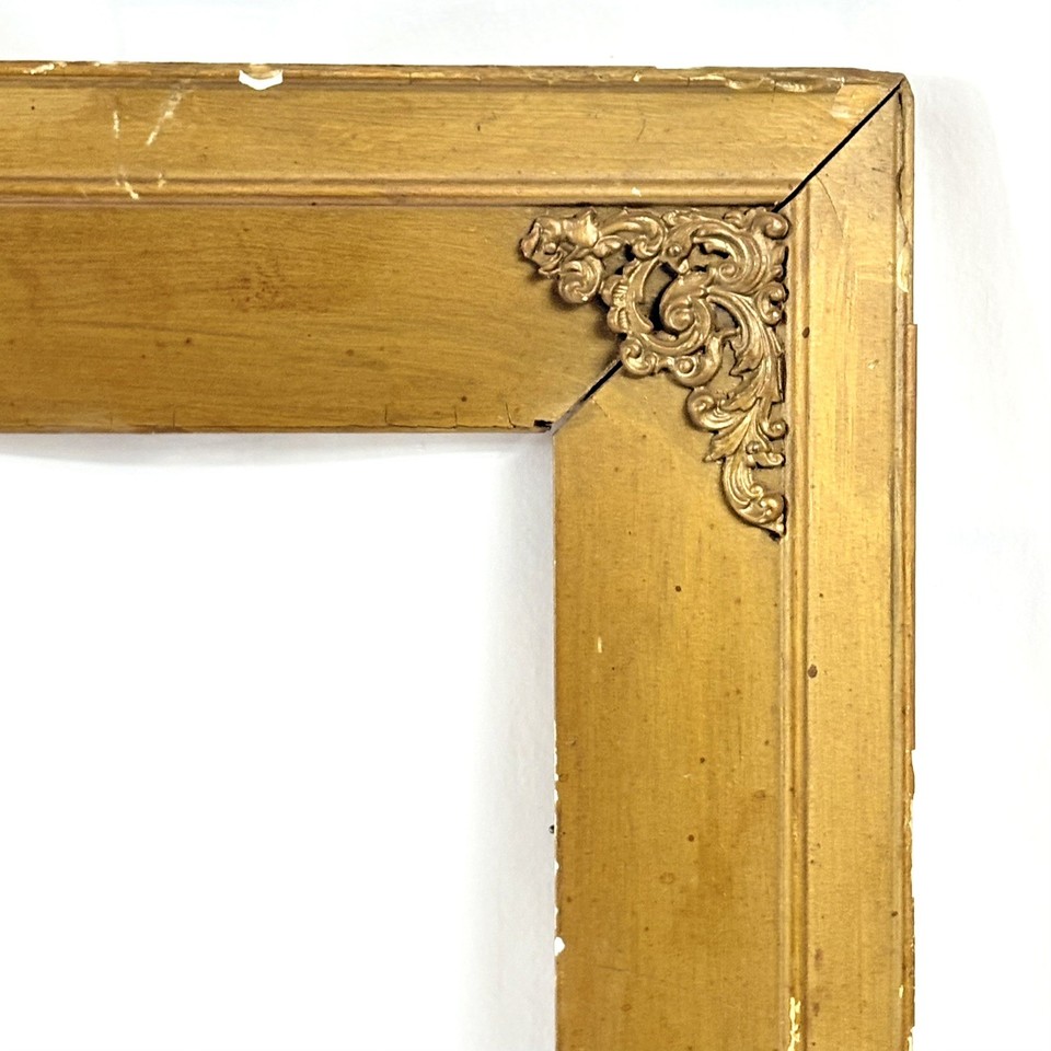 Vtg Antique Gold Gilt Wood and Gesso Picture Frame Ornate Corners Fits ...