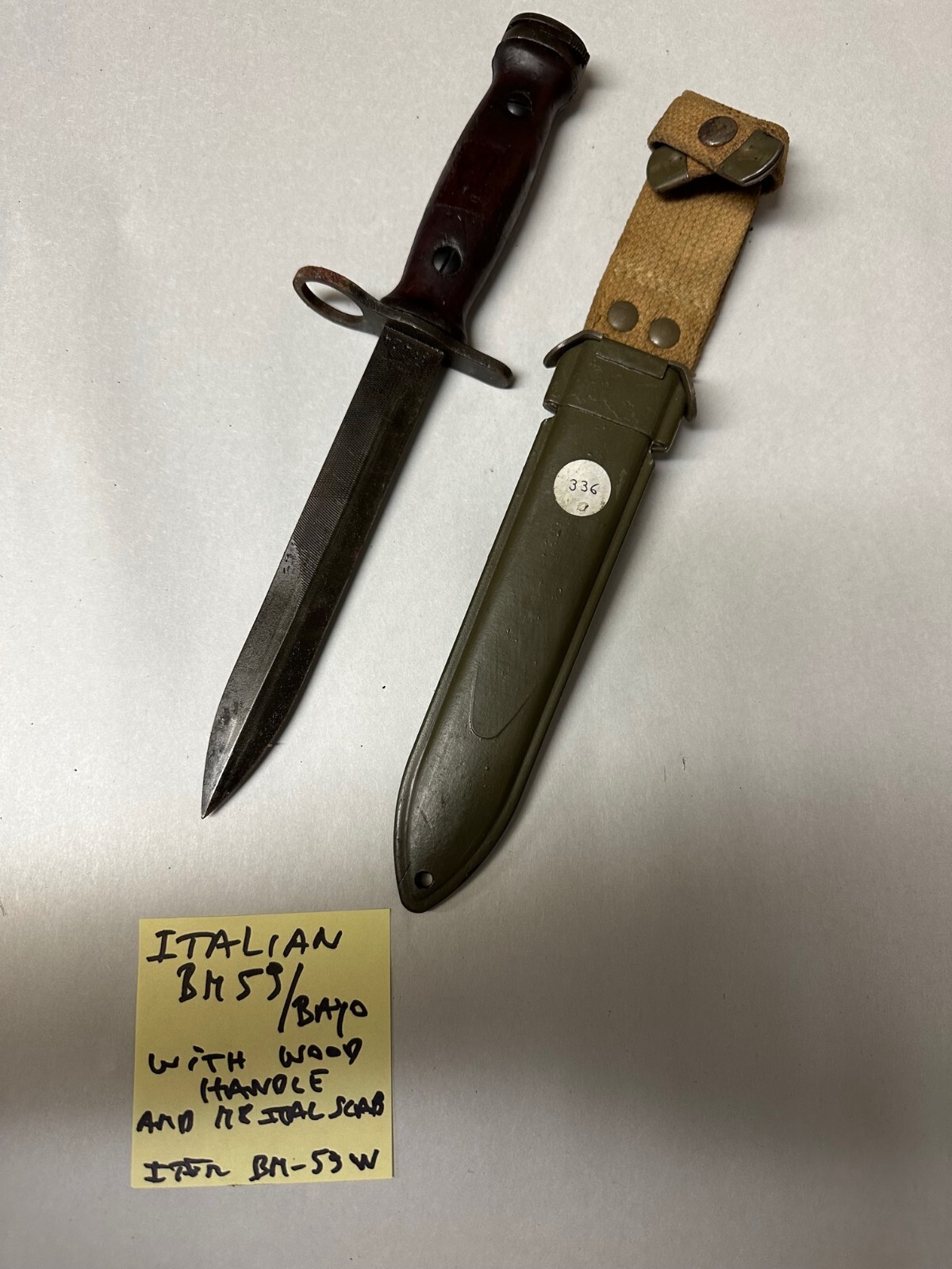 ITALIAN BAYONET WITH WOOD HANDLE AND ITALIAN M8 SCABBARD. | eBay