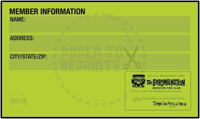 SHRIMPENSTEIN MONSTER FAN CLUB MEMBERSHIP CARD - VINTAGE REPRINT | eBay