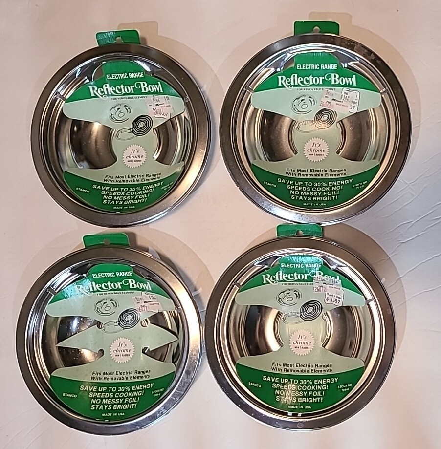 SET 4 STANCO ELECTRIC RANGE CHROME REFLECTOR BOWL FOR REMOVABLE ELEMENT ...