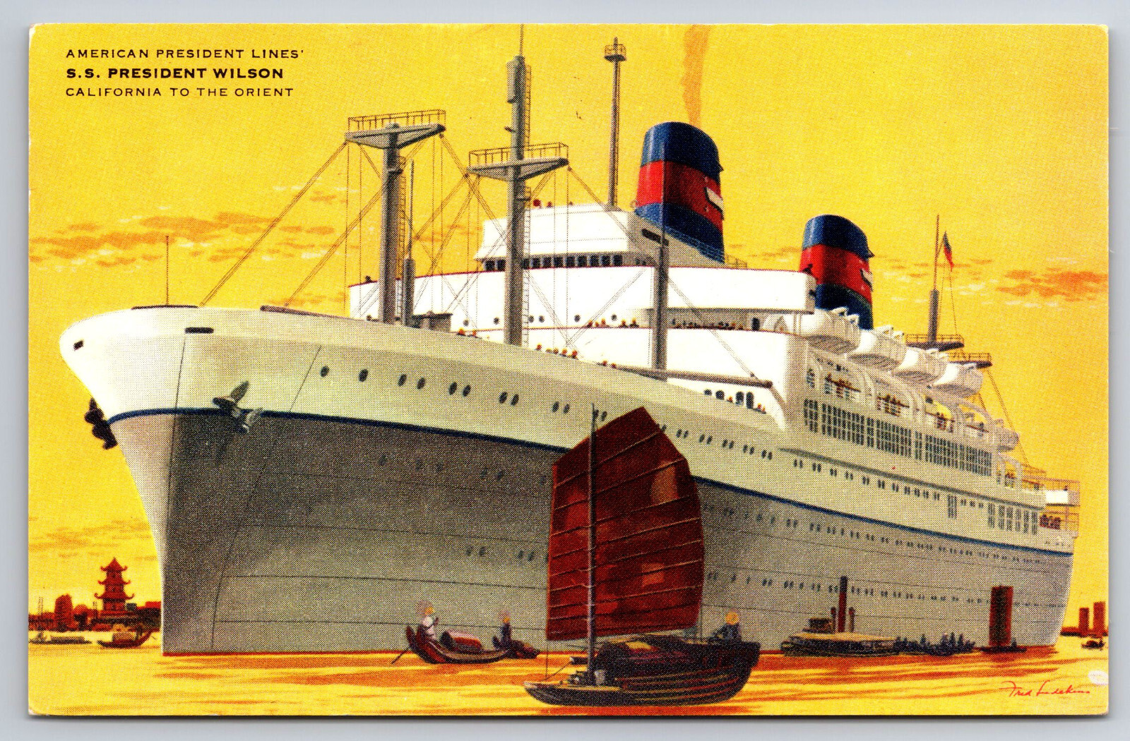 A763 Vtg Postcard The S.S. President Wilson American Presidents Lines ...