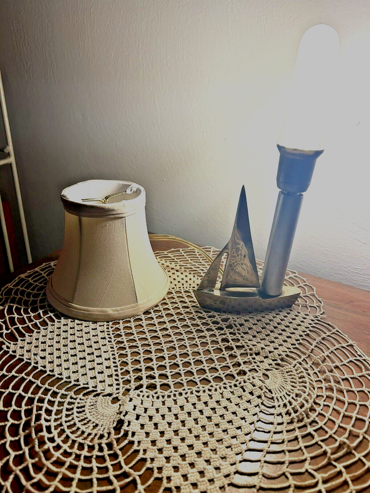SOLID BRASS SAILBOAT LAMP art deco ANTIQUE w/ SHADE 70 YEARS OLD | eBay
