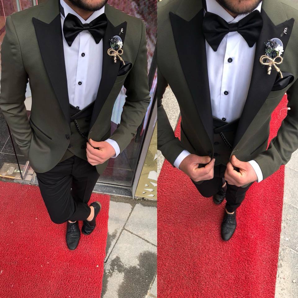 Designer Green Tuxedo Wedding Party Men's Suit Vest Fitted Slim Fit 44 ...