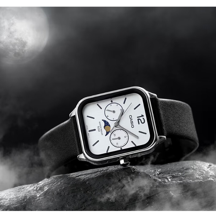 Casio MTP-M305L-7A Moonphase Men's Square Leather Wrist Watch / EXPRESS ...