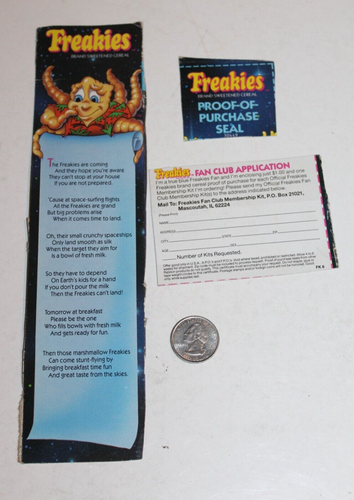 1987 Freakies Ralston Cereal Box Proof of Purchase, Side & Fan Club ...