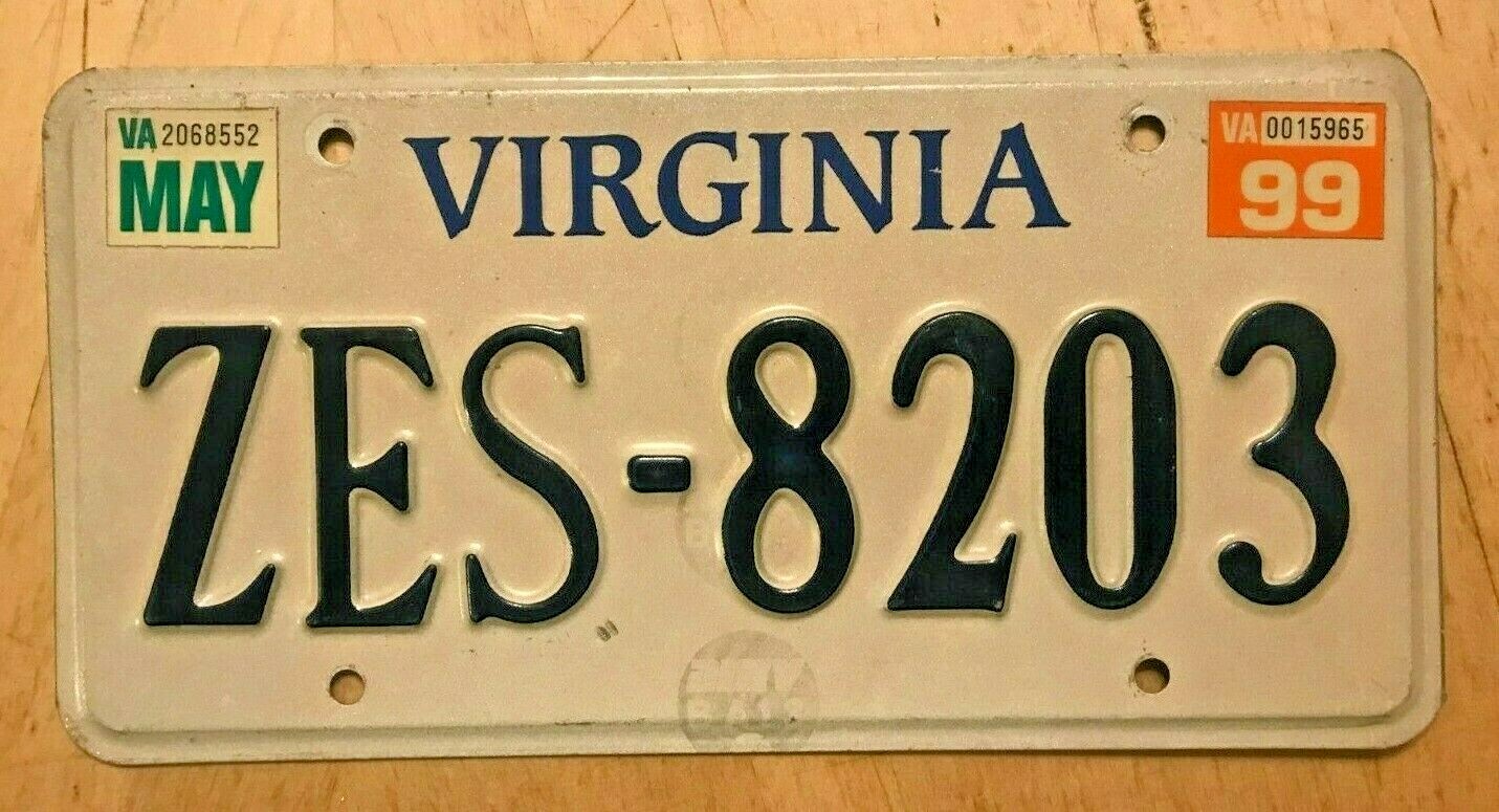 1999 VIRGINIA AUTO PASSENGER LICENSE PLATE " ZES 8203 " VA 99 | eBay