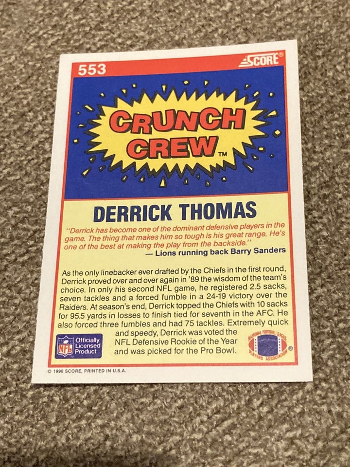 1990 Score Football Crunch Crew #553 Derrick Thomas Kansas City Chiefs ...