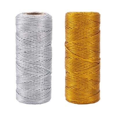 2Roll 1.5mm Metallic Thread Golden Silver Color Embroidery Thread ...