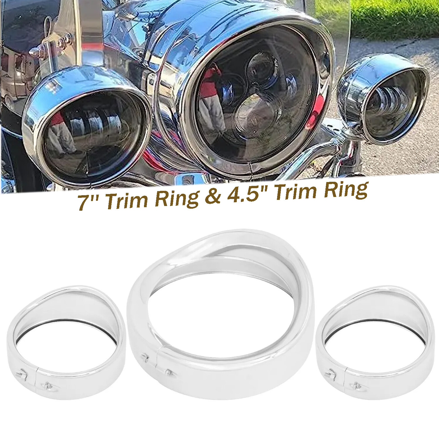 7'' Headlight Trim 4.5'' Passing Fog Lamps Visor Ring Fit For Harley ...