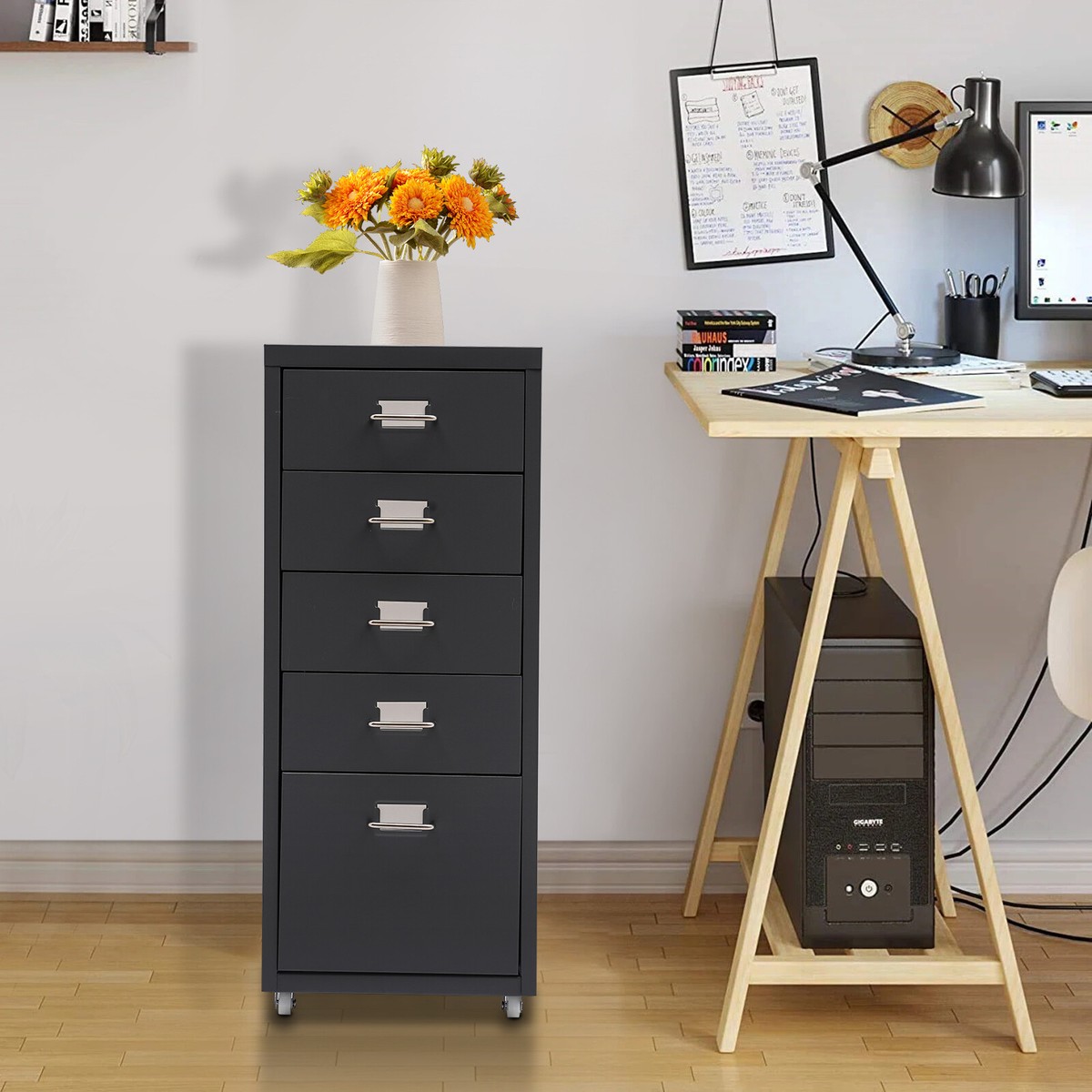 Office File Cabinet 5-Drawer Metal File Storage Cabinet - Freestanding ...