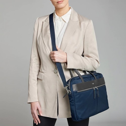 KNOMO Hanover 14" Laptop Bag Briefcase Black Silver Nylon RFID Water ...