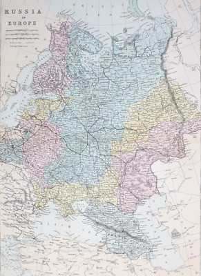 1887 ANTIQUE MAP RUSSIA IN EUROPE FINLAND POLAND VIATKA PERM ASTRAKHAN ...