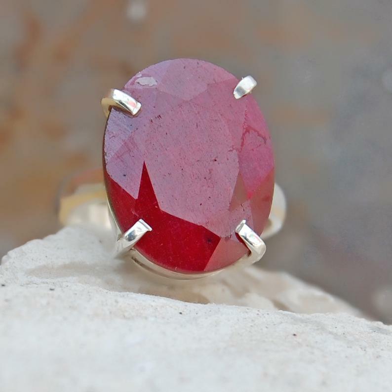 925 Sterling Silver Ring, Ruby Gemstone Handmade Artisan Prong Set Gift ...
