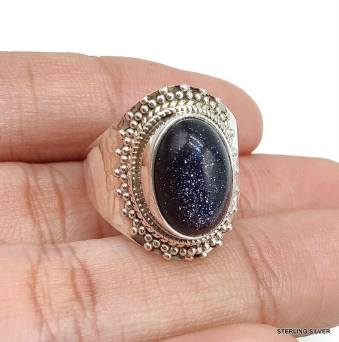 Blue Sunstone Oval Gemstone 925 Sterling Silver Exotic Vintage ...