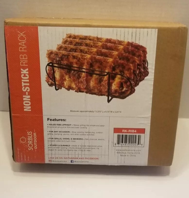 Rib Rack Non-Stick Porcelain Coated Steel Roasting Stand Holds 4 Racks ...