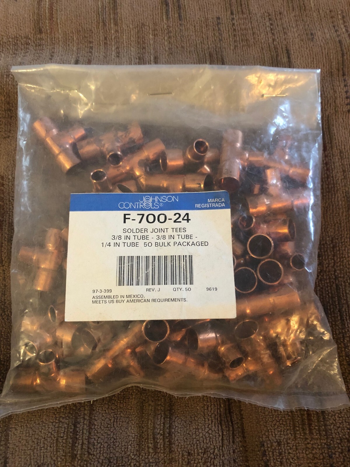 JOHNSON CONTROLS F-700-24 3/8"x3/8"x1/4" Solder Joint Tee PKG of 50 | eBay