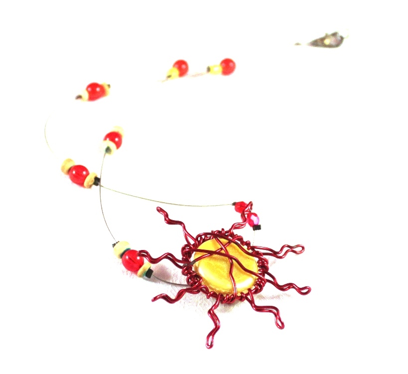 Unique 14" Wire Sun Red Yellow Necklace | eBay