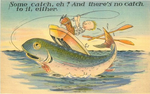 Artist impression Comic Humor Fishing Exaggeration 1950s Postcard 20 ...