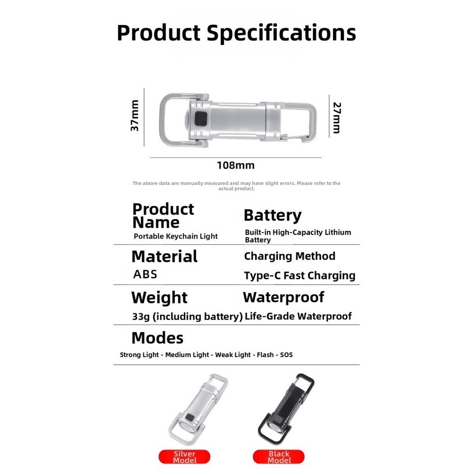 Keychain Flashlight Compact Design 33g Weight 5 Lighting Modes High ...