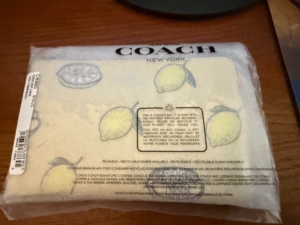 Coach Corner Zip Wristlet With Lemon Print In Canvas/Garden Glade ...