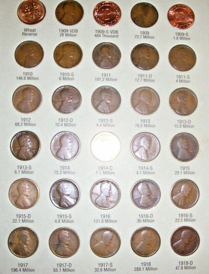 Near Complete lincoln Wheat Penny Set 1909-2023 p d s mint Cent missing ...