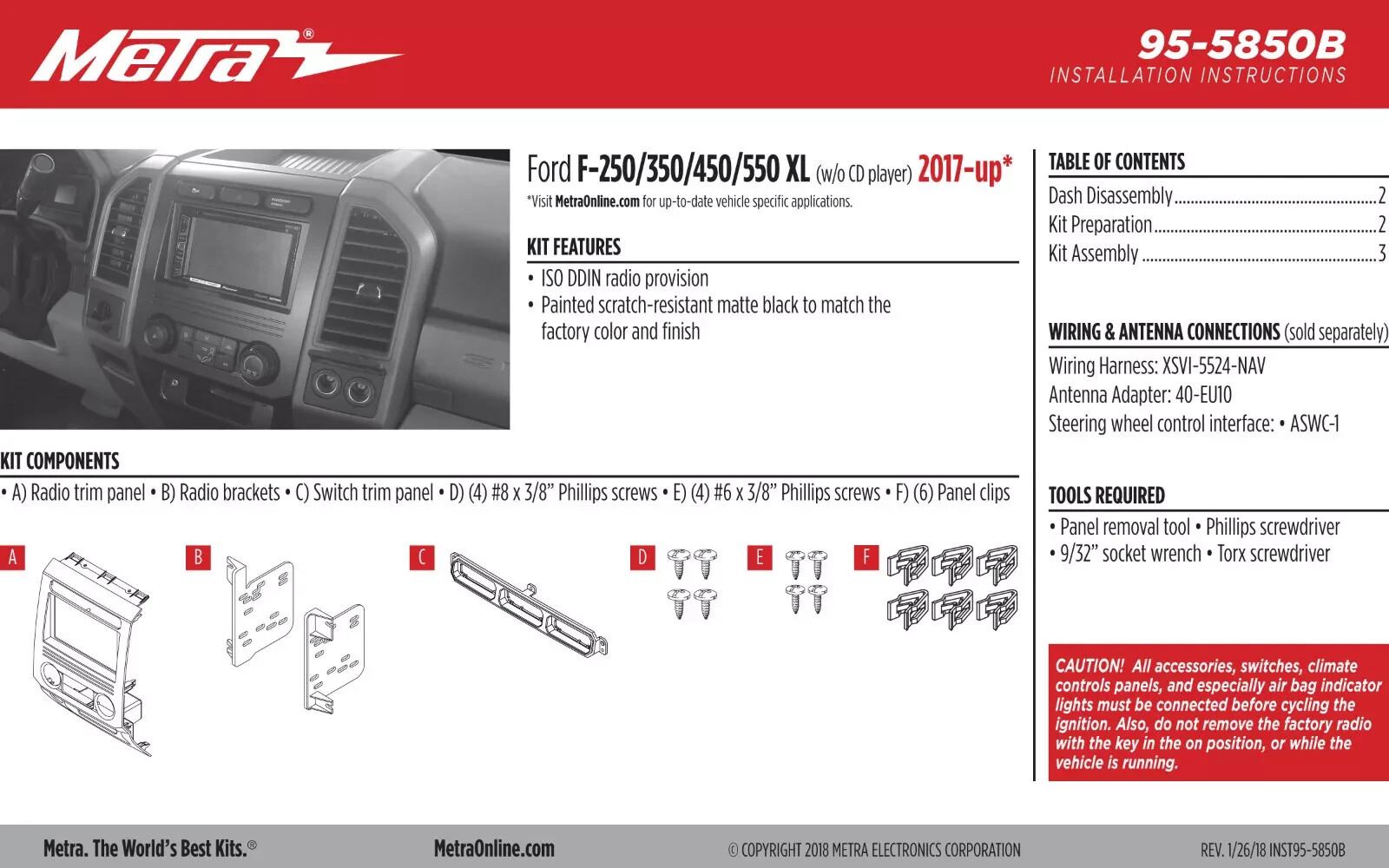 METRA 95-5850B / DOUBLE DIN CAR RADIO DASH KIT FOR FORD F-250/350/450 ...