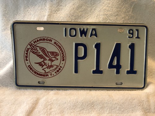 Vintage 1991 Iowa Pearl Harbor Survivor License Plate | eBay