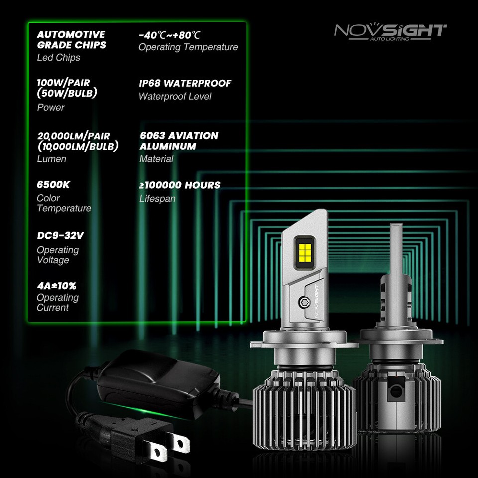 2pc NOVSIGHT H7 LED Headlight Bulbs Kit CANBUS High/Low Beam White ...