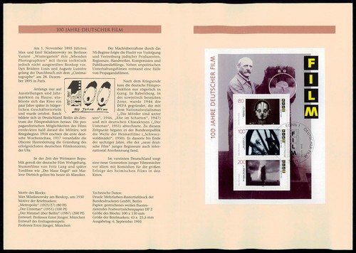 FRG COLLECTOR'S SHEET 1995/30 BLOCK 33 100 YEARS OF GERMAN FILM ...