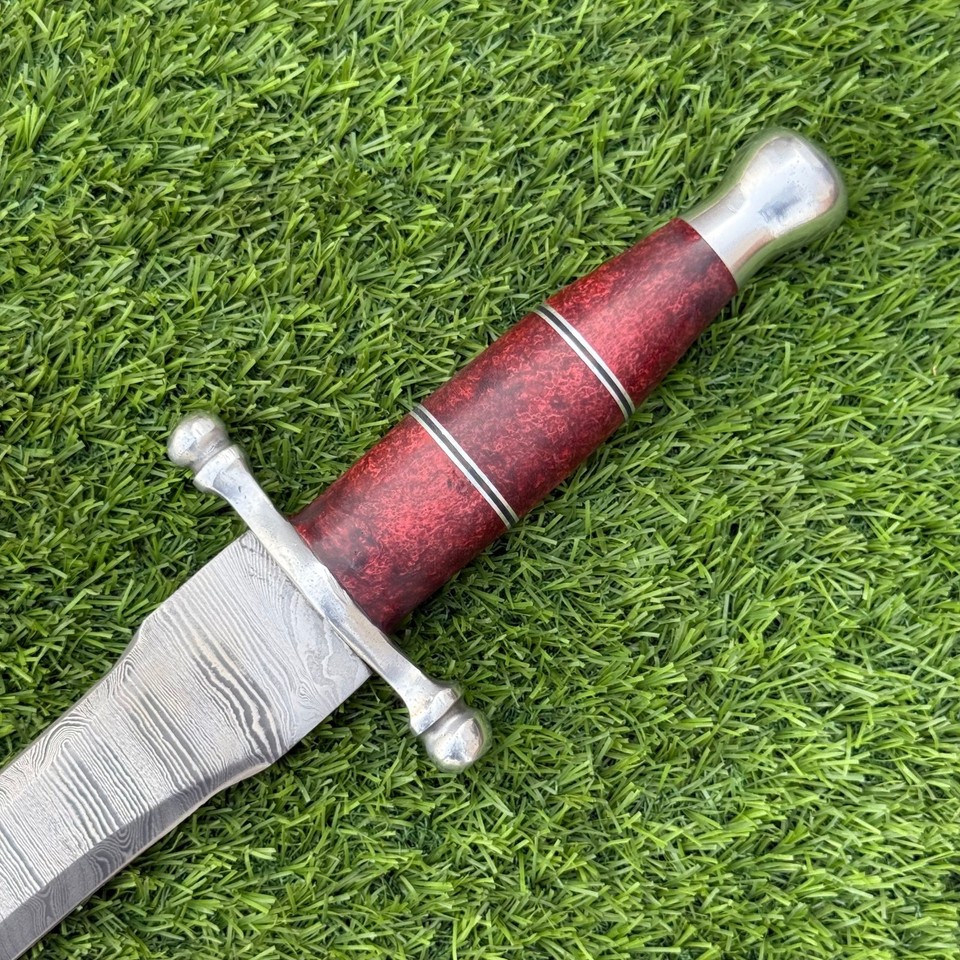25" Handmade Damascus Steel Double Edge Sword , Collectible Medieval ...