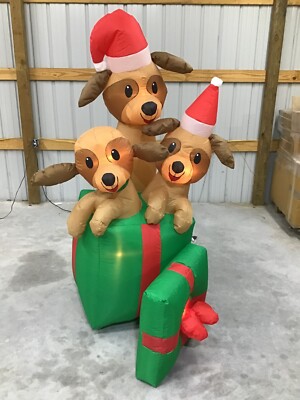 6ft Gemmy Airblown Inflatable Prototype Christmas Dogs in Present ...