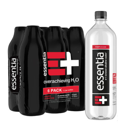 Essentia Bottled Water, Ionized Alkaline Water, 1L Each, 6 Plastic ...