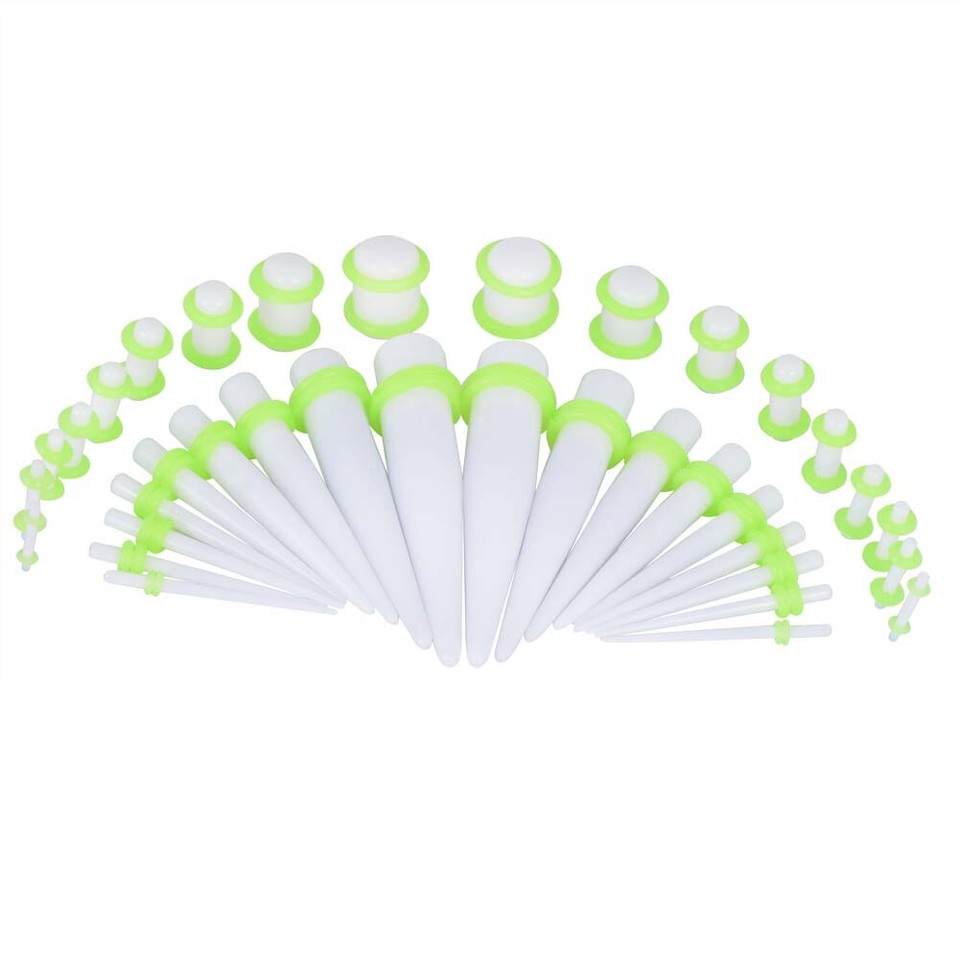 36pcs Green&White Acrylic Ear Taper Stretching Kits Plug Ear Gauge Ear ...