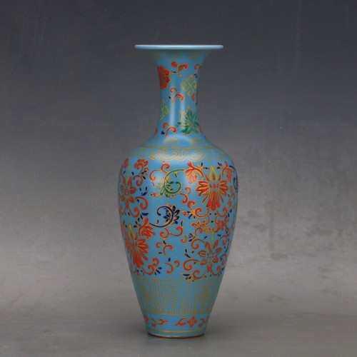 11" Chinese Qing Wire Inlay Colour Enamels Porcelain Sky Blue Glaze ...