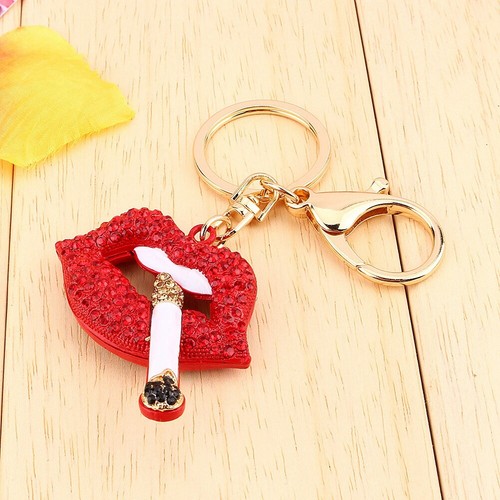 New Cool Smoking Red Lips Keyring Rhinestone Crystal Pendant Key Chain ...