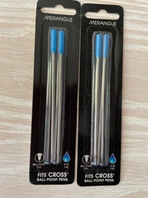 NEW CROSS BY MERANGUE BALL-POINT PEN FINE Point Refill BLUE INK 4 Pack ...