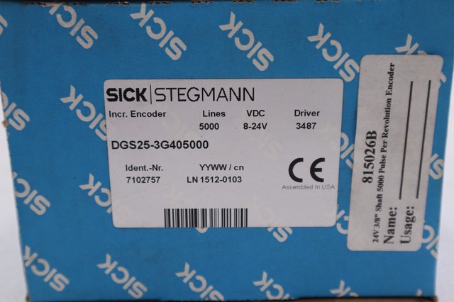 SICK DGS25-3G405000 / DGS253G405000 INCREMENTAL ENCODER 5000 LINES STK ...