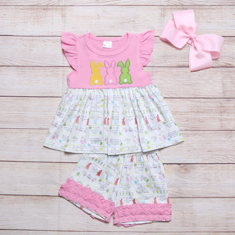 NEW Boutique Easter Bunny Rabbit Tunic Ruffle Shorts Girls Outfit Set ...