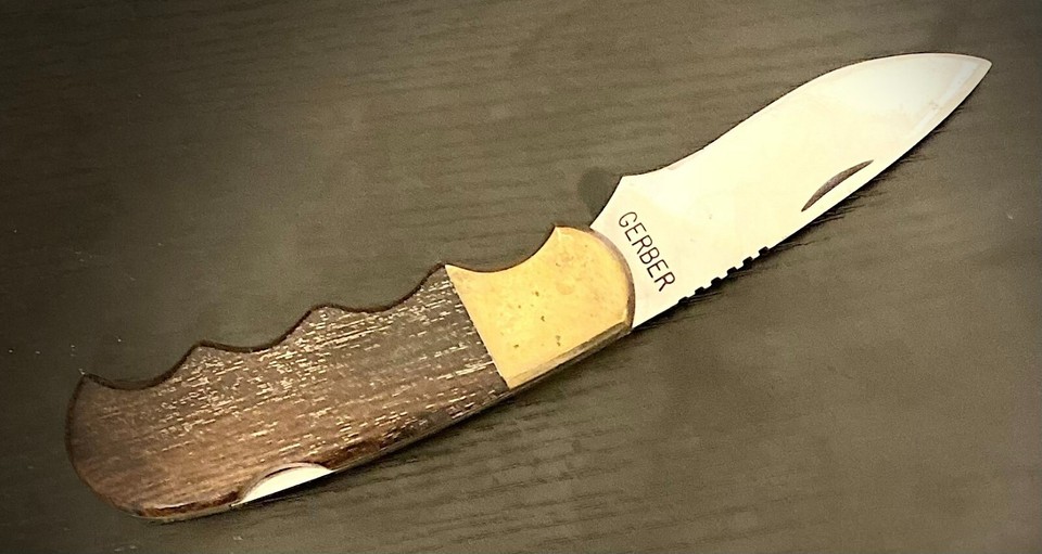 Gerber Magnum Hunter Lockback Single Blade Pocket Knife Wood Brass ...